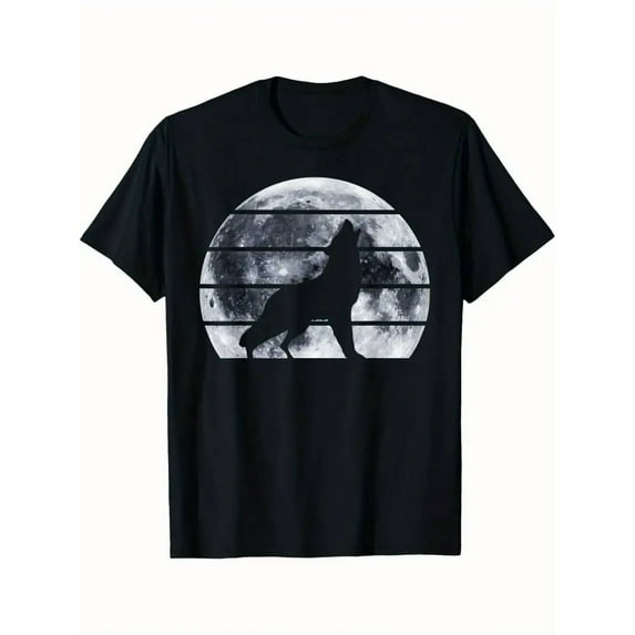 100% cotton tshirts men tee Retro Howling Wolf & Full Moon Graphic T ...