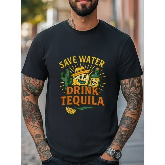 100% cotton tshirts men tee Save Water Drink Tequila Funny T-Shirt Fiesta Drinking Humor Graphic ...