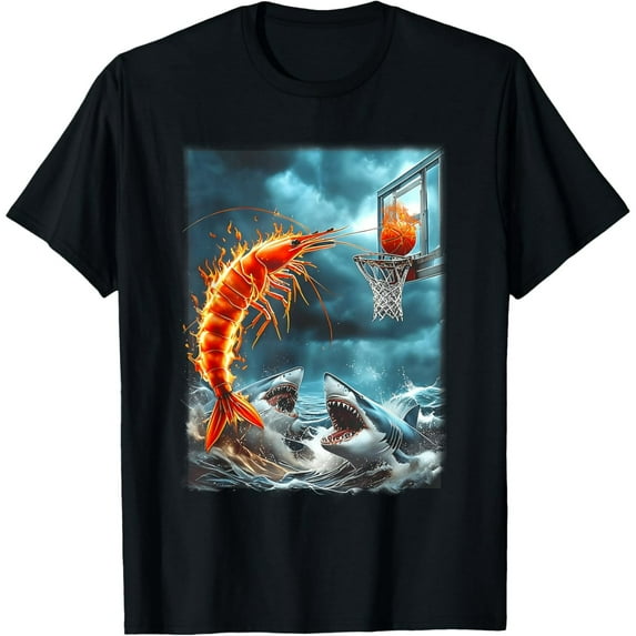 100% cotton tshirts men tee Shrimp Dunking On Sharks Funny Ocean ...