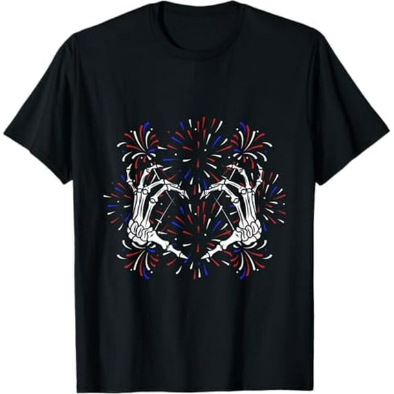 100% cotton tshirts men tee Skeleton Hand Heart 4th of July Funny ...