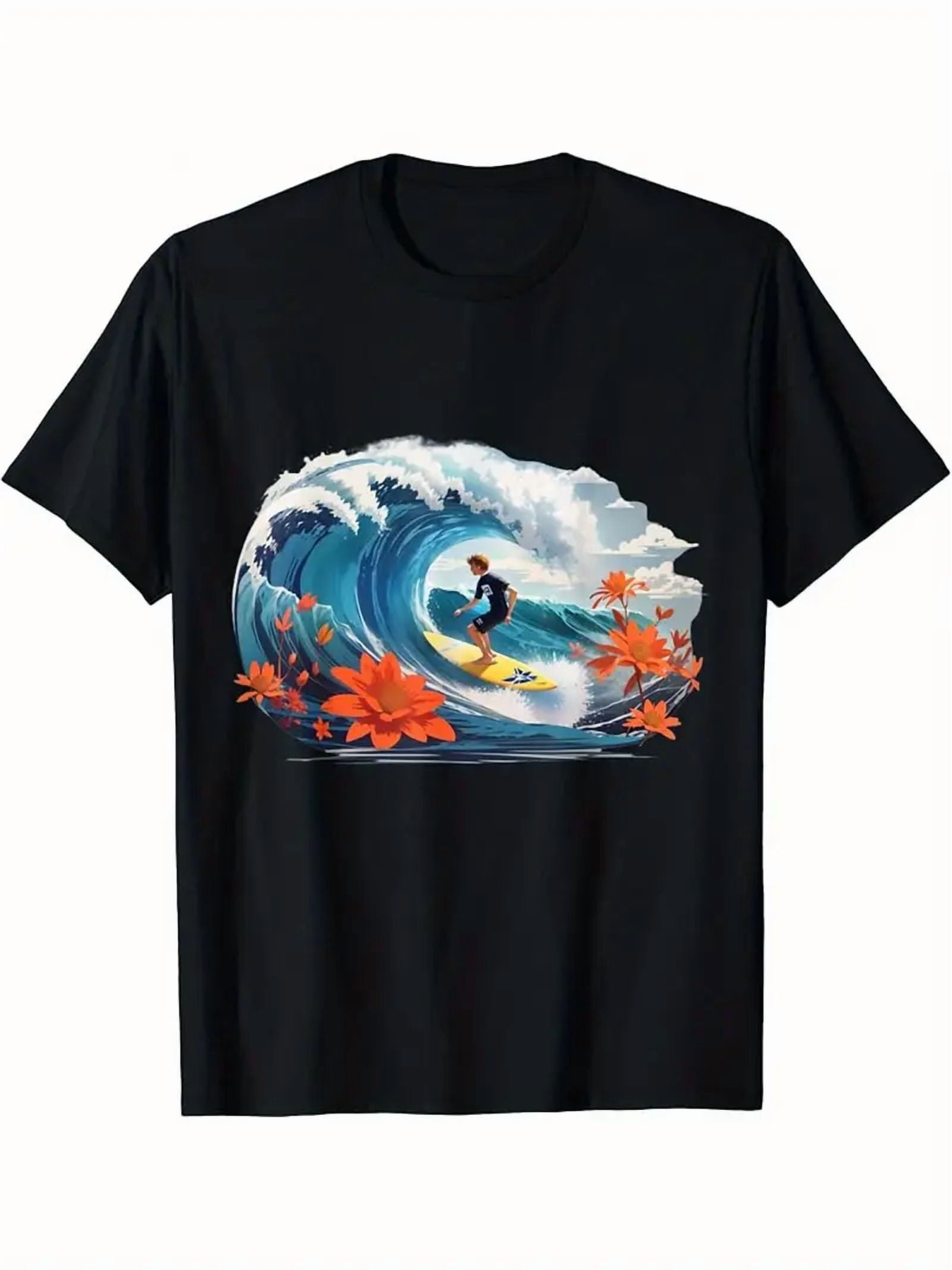 100% cotton tshirts men tee Surfin' Time Men'S T-Shirt - 220g, Cotton, Casual Sporty Tee with ...