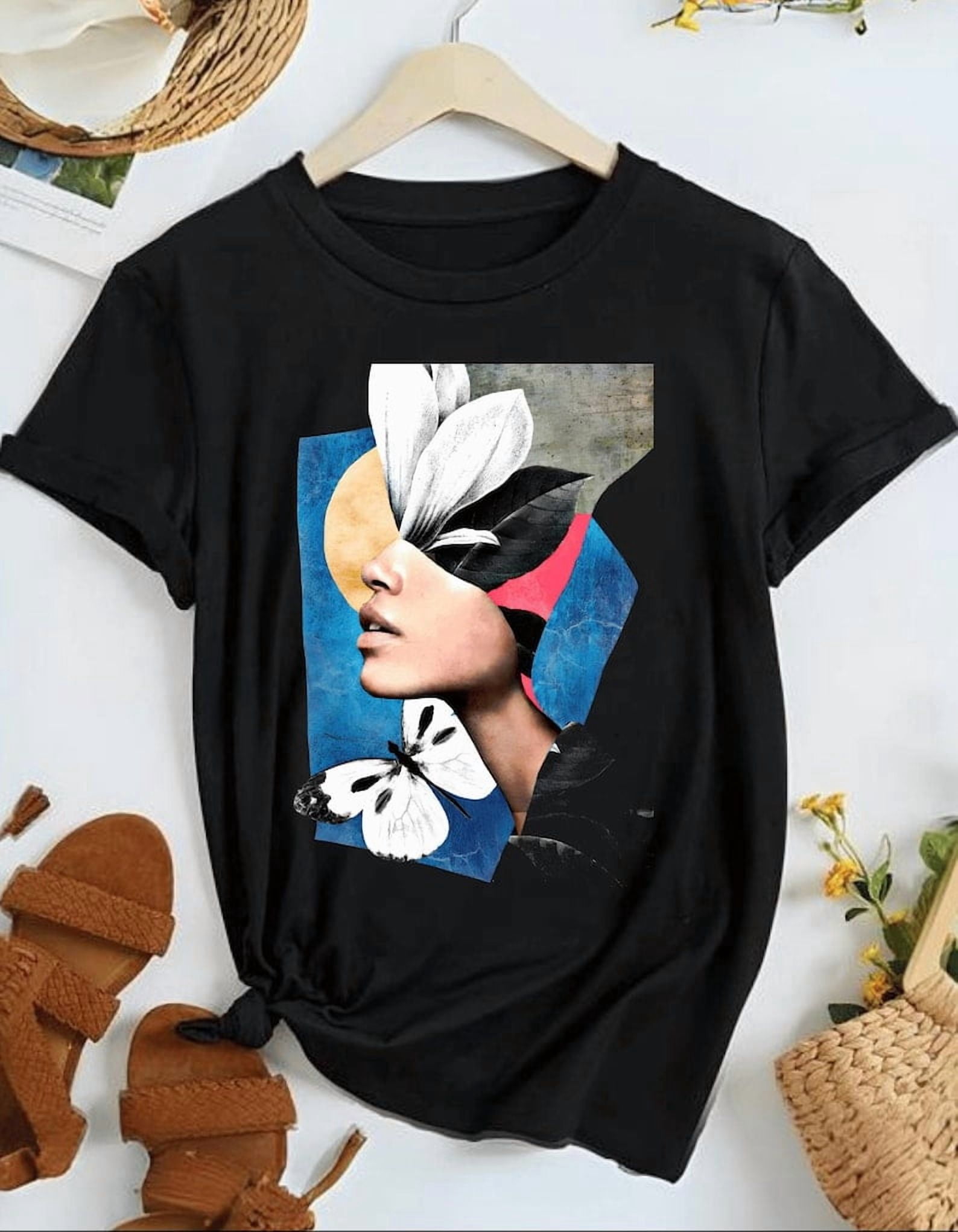 100% cotton tshirts men tee Surreal Collage Art T-Shirt, Abstract Woman ...