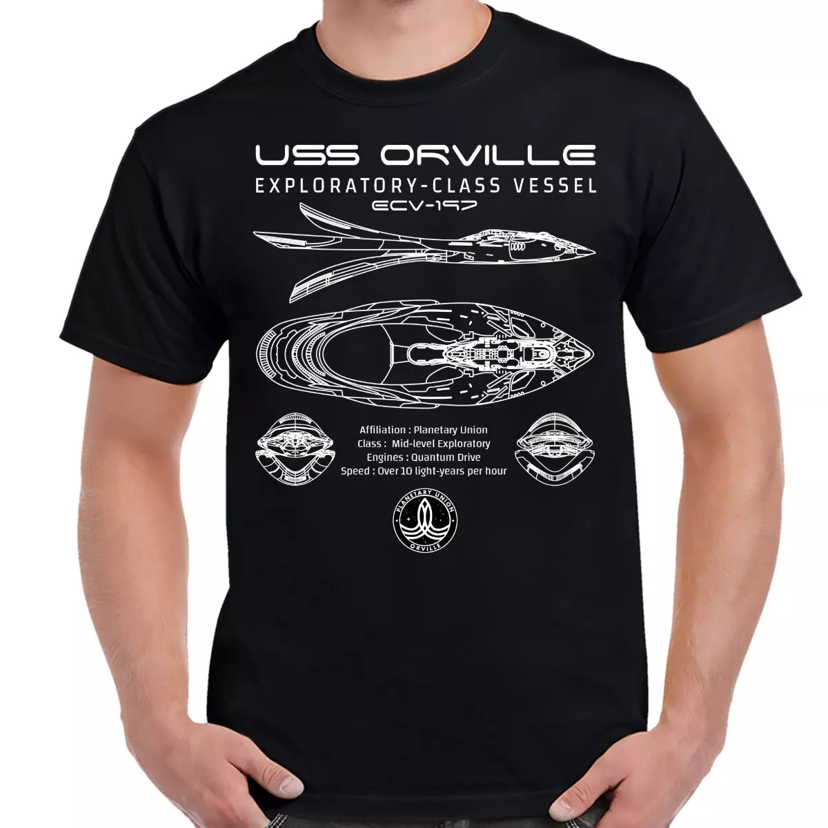 100% cotton tshirts men tee The Orville ECV-197 Ship Schematic Adult T ...