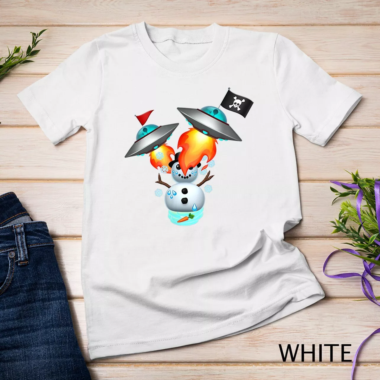 100% cotton tshirts men tee UFO Bully Alien Invasion Snow Man Meltdown ...