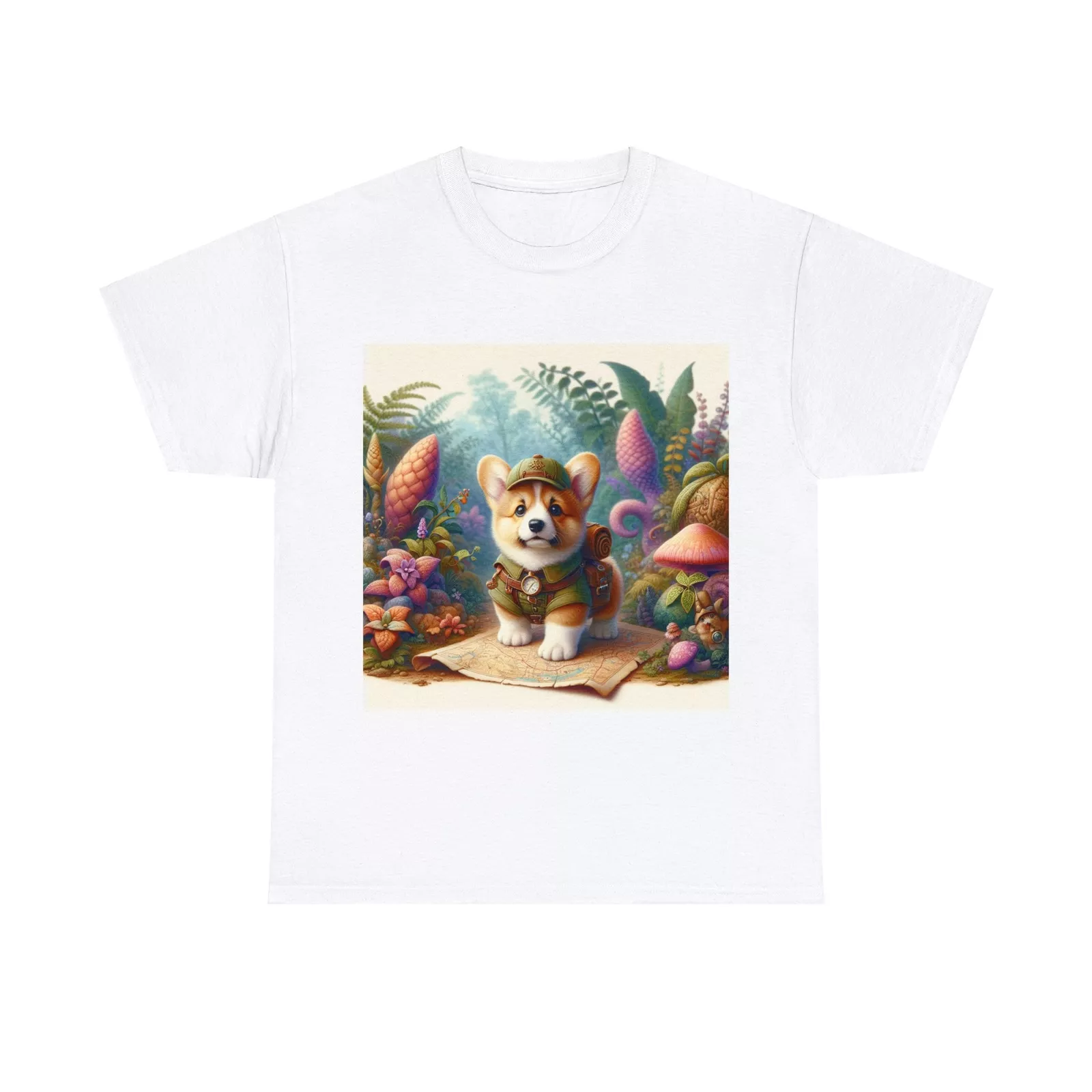 100% cotton tshirts men tee Unisex Adult T Shirt Cute Explorer Corgi ...