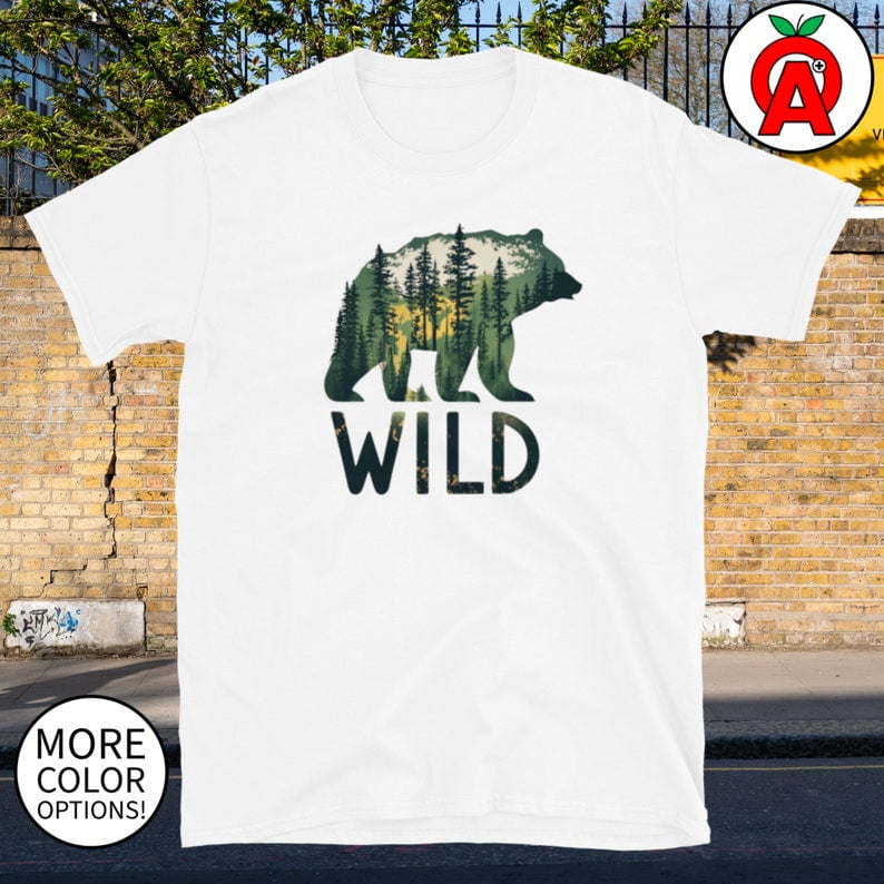 100% cotton tshirts men tee Wild Bear Woods Unisex Shirt - Forest ...