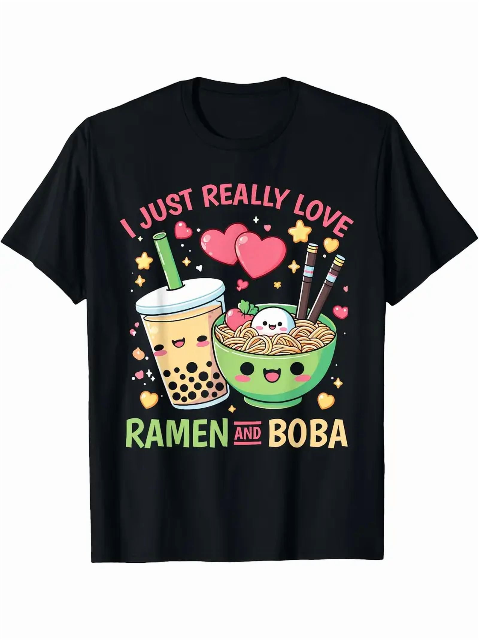 100% cotton tshirts men tee Women's Funny Ramen & Boba Tea Graphic T ...