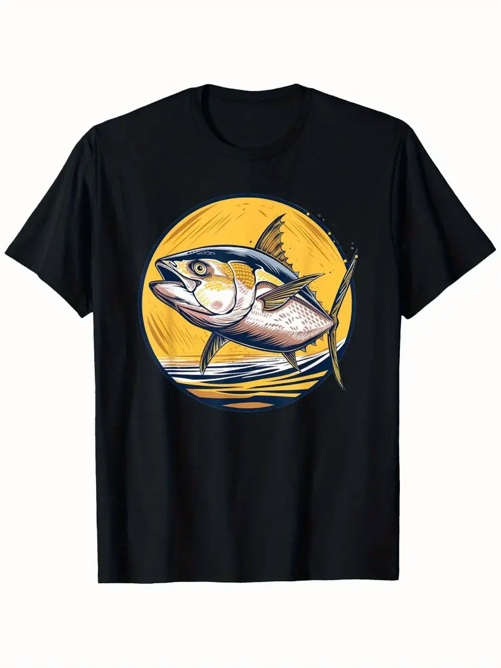 100% cotton tshirts men tee Yellowfin Tuna Round Image T-Shirt ...