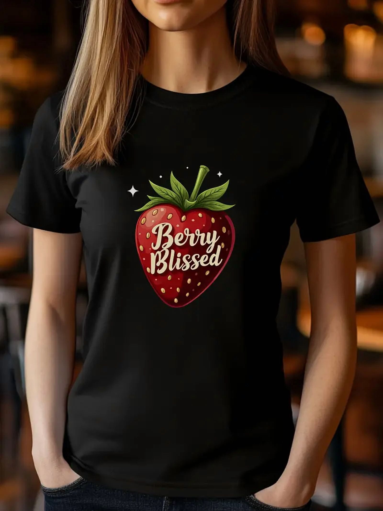 100% cotton tshirts men tee A strawberry with the words Berry Blessed ...