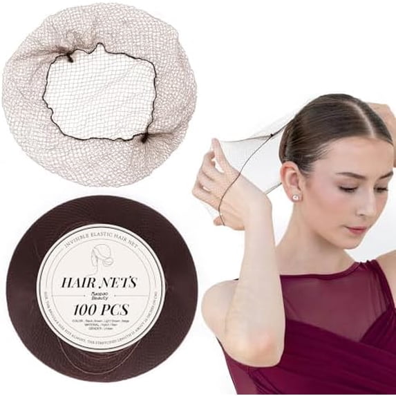 100 count Brown Hair Nets for Women, 20 50cm Hair Net Comfortable ...