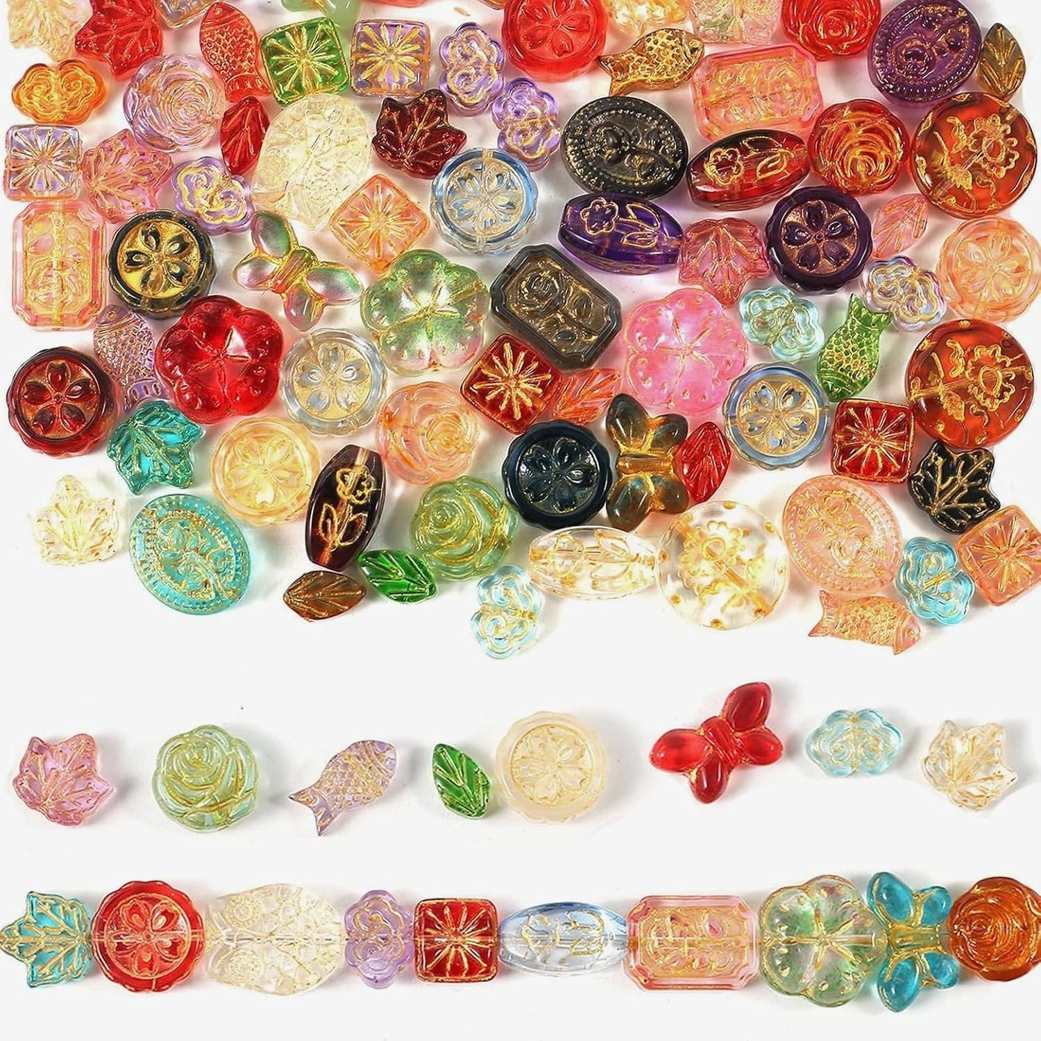 100 count Glass Beads, Shaped Czech Glass Beads, Beads for Making DIY ...