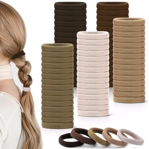 100 count Hair Ties for Thick Hair, Neutral Seamless Nylon Elastic ...