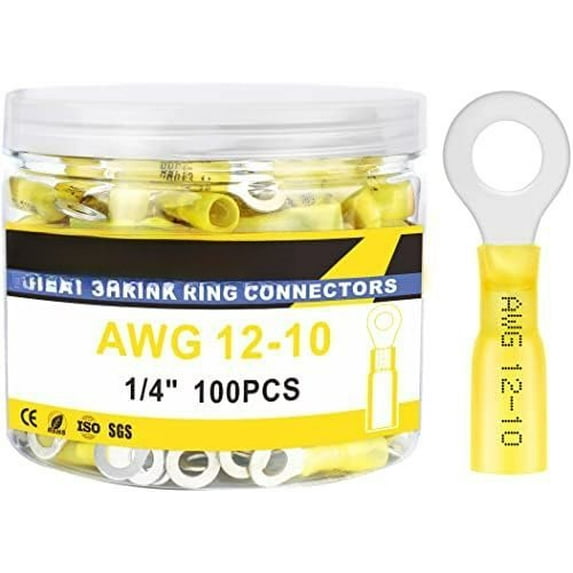100 count Heat Shrink Ring Terminals 1/4" Marine Grade Wire Connectors ...