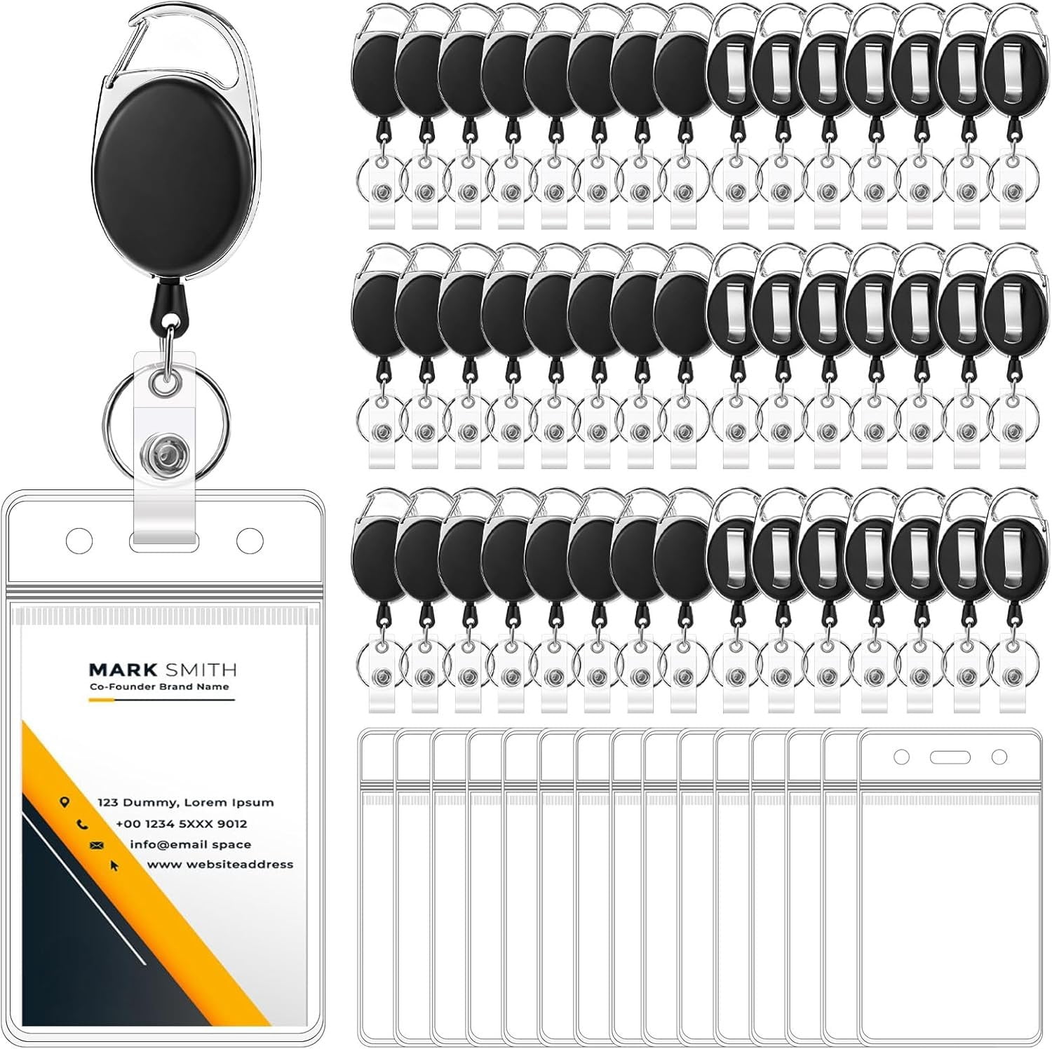 100 count Id Badge Holder Retractable Clip, Heavy Duty Retractable ...