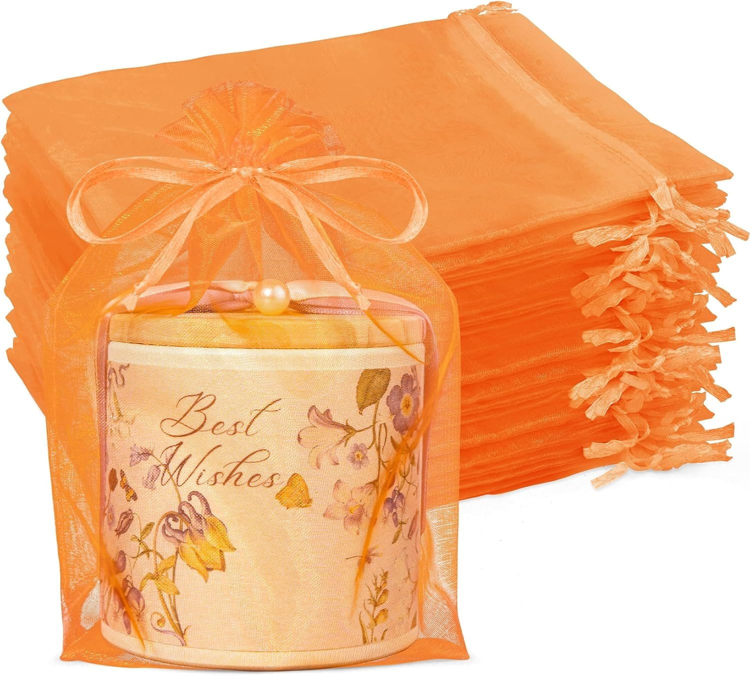 100 count Orange Organza Bags 6x9 Inches, Large Mesh Bags for Crafts ...