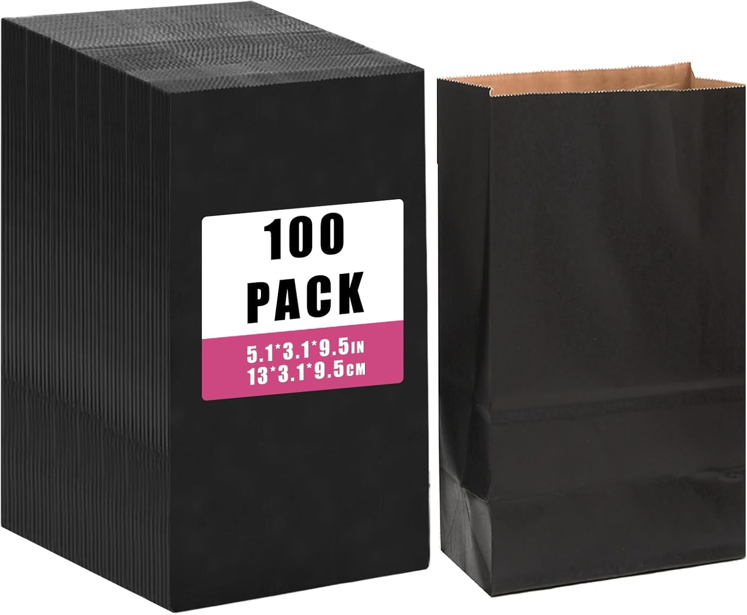 100 count Paper Bags 5.1x3.1x9.4 Black Small Party Bag Mini Snack Bag ...