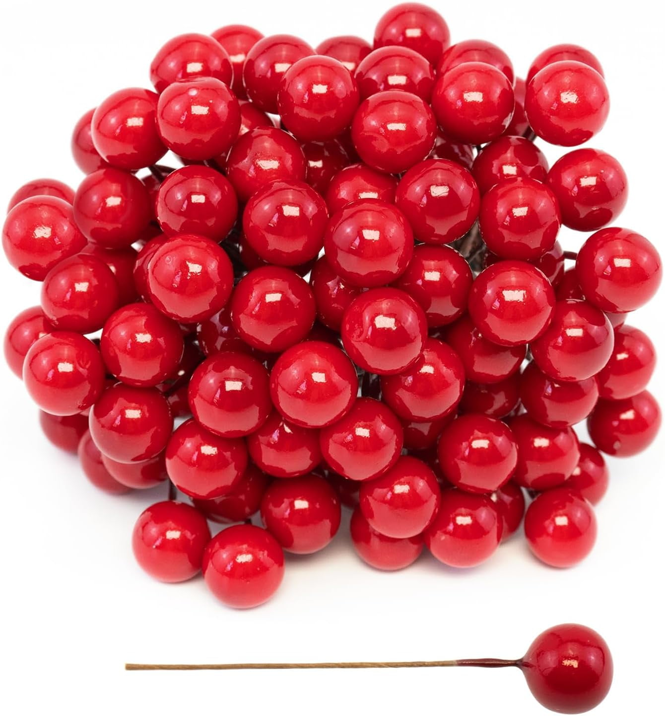 100 count Red Artificial Holly Berries Lovely 0.4" Berries Wire for ...