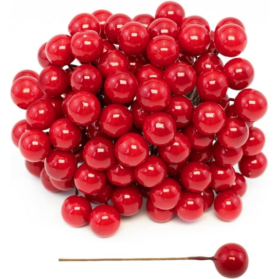 100 count Red Artificial Holly Berries Lovely 0.4" Berries Wire for ...