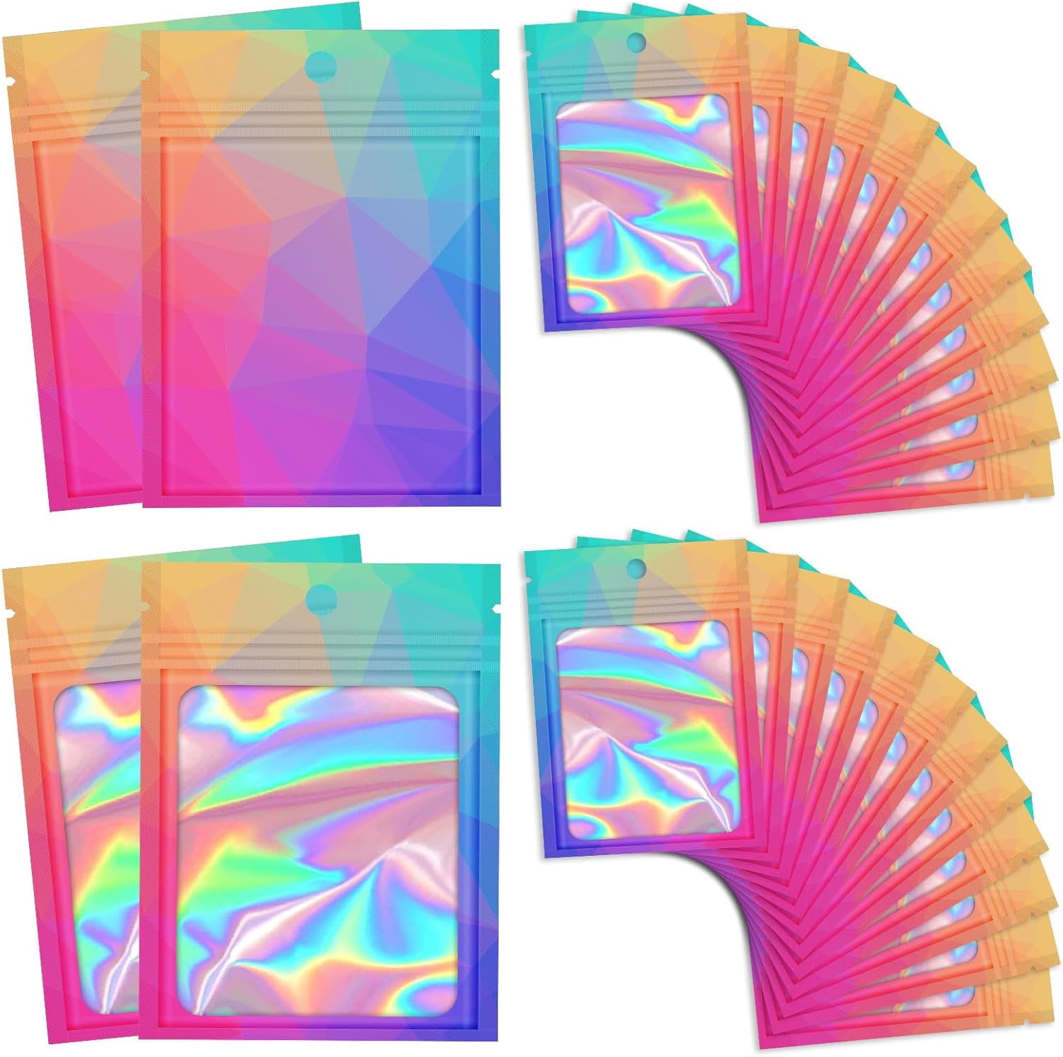 100 count Resealable Bags with Clear Window, Holographic Gradient ...