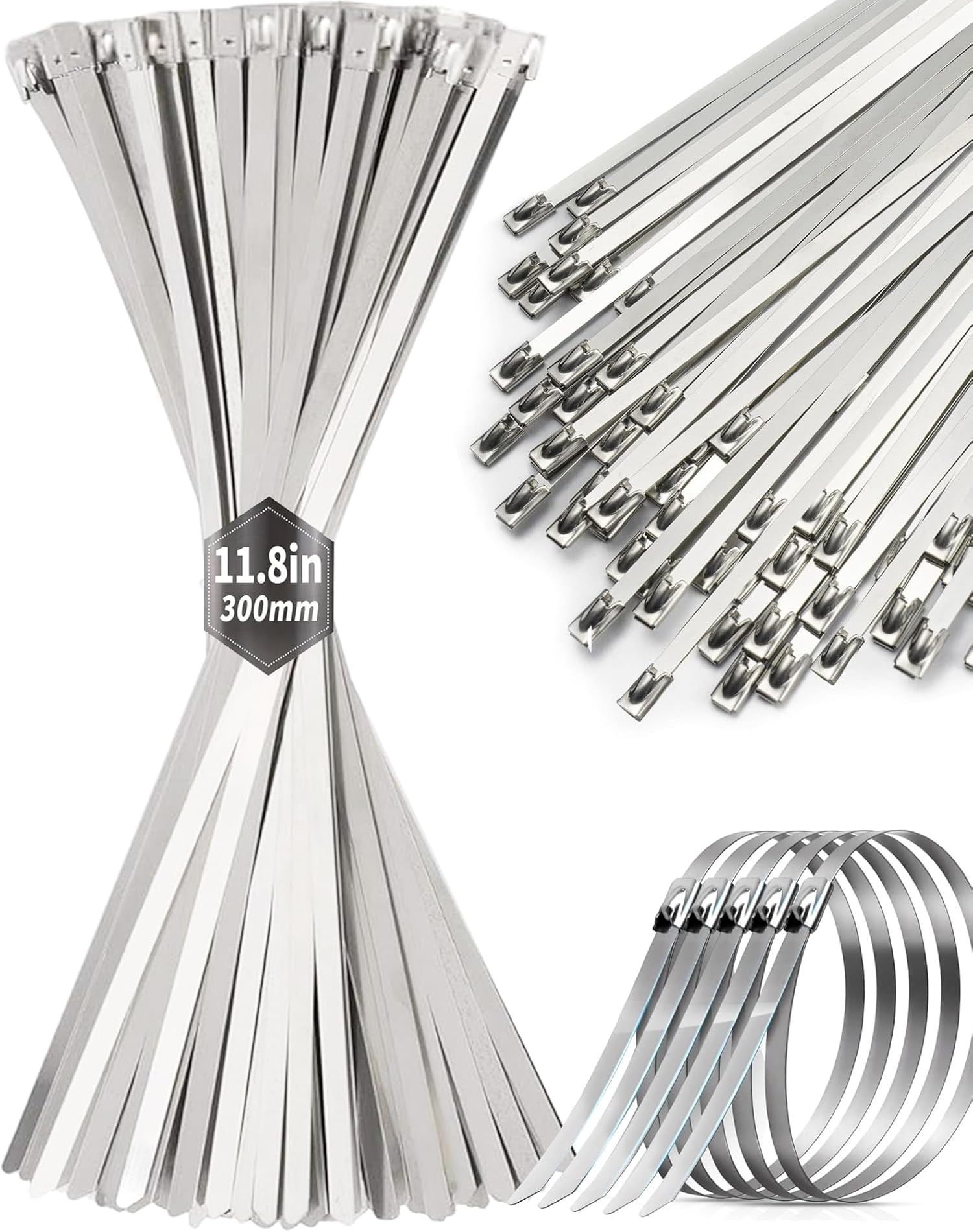 100 count Zip Ties 11.8 inch 304 Stainless Zip Ties, Multi-Purpose Self ...