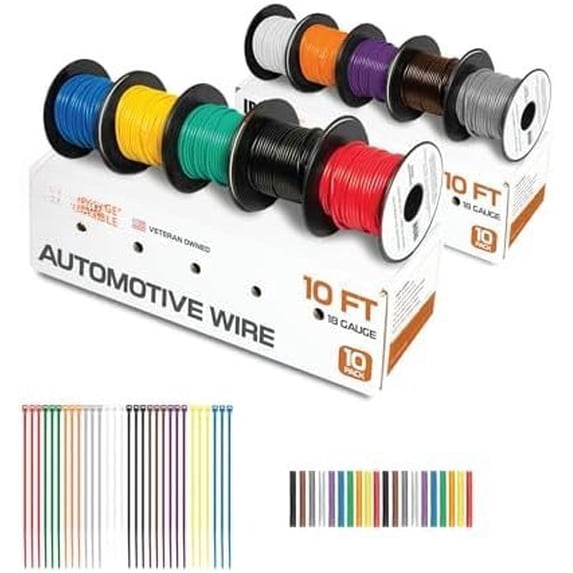 100 ft 18 Gauge Wire - 10 Roll Assortment Automotive Wiring Kit with ...