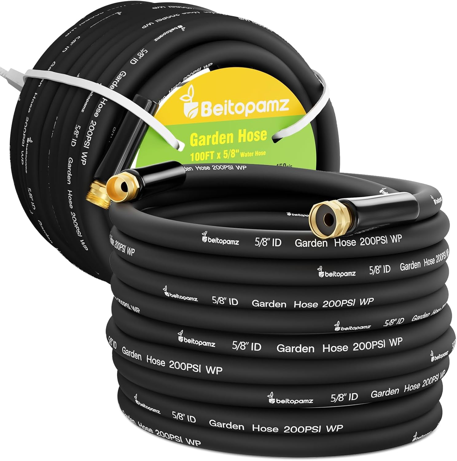 100 ft Black Heavy Duty Garden Hose with Male to Female 3/4 in Brass ...