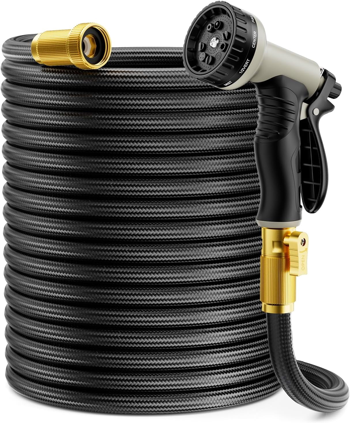 100 ft Flexible Non-Expandable Garden Hose with 10-Function Nozzle for ...