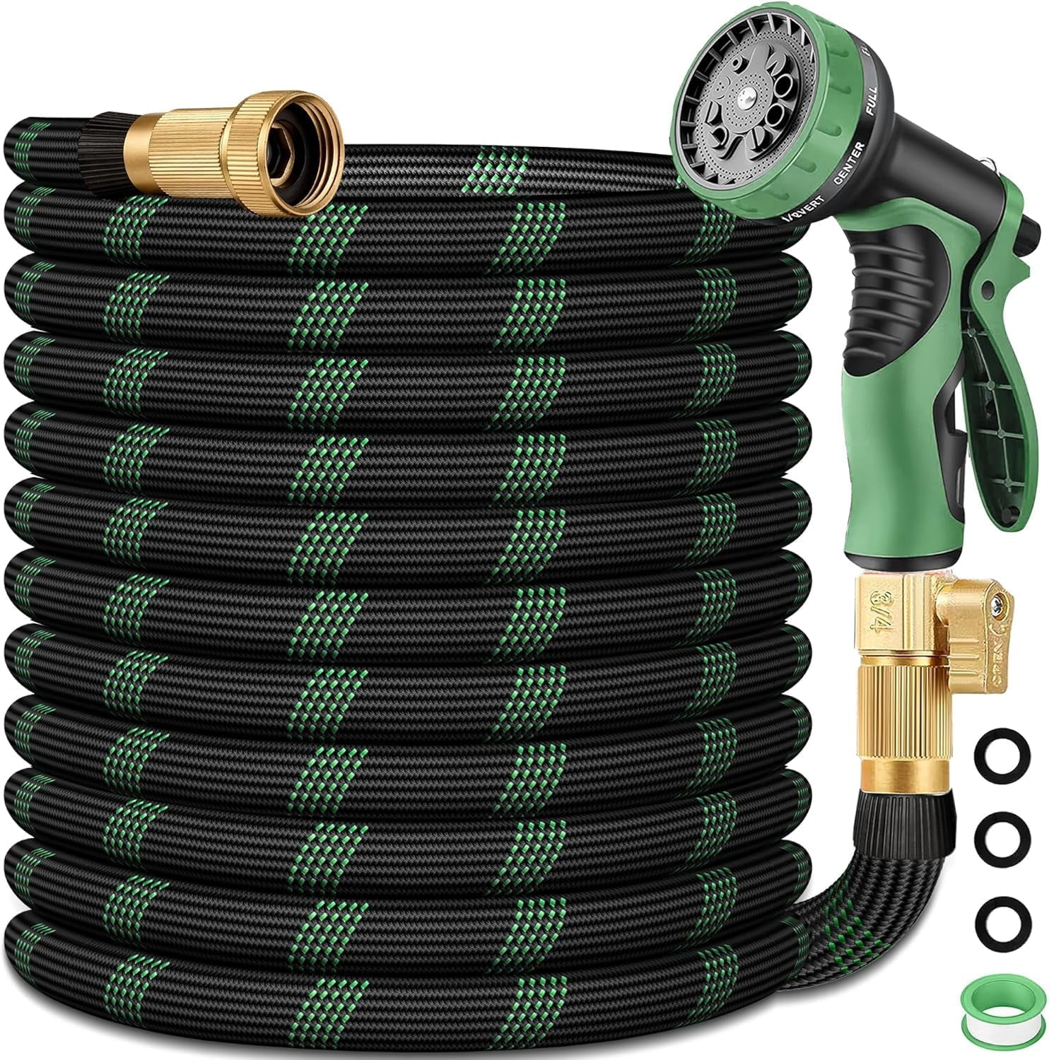 100 ft Non-Expandable Garden Hose with 10-Function Sprayer, Kink-Free ...