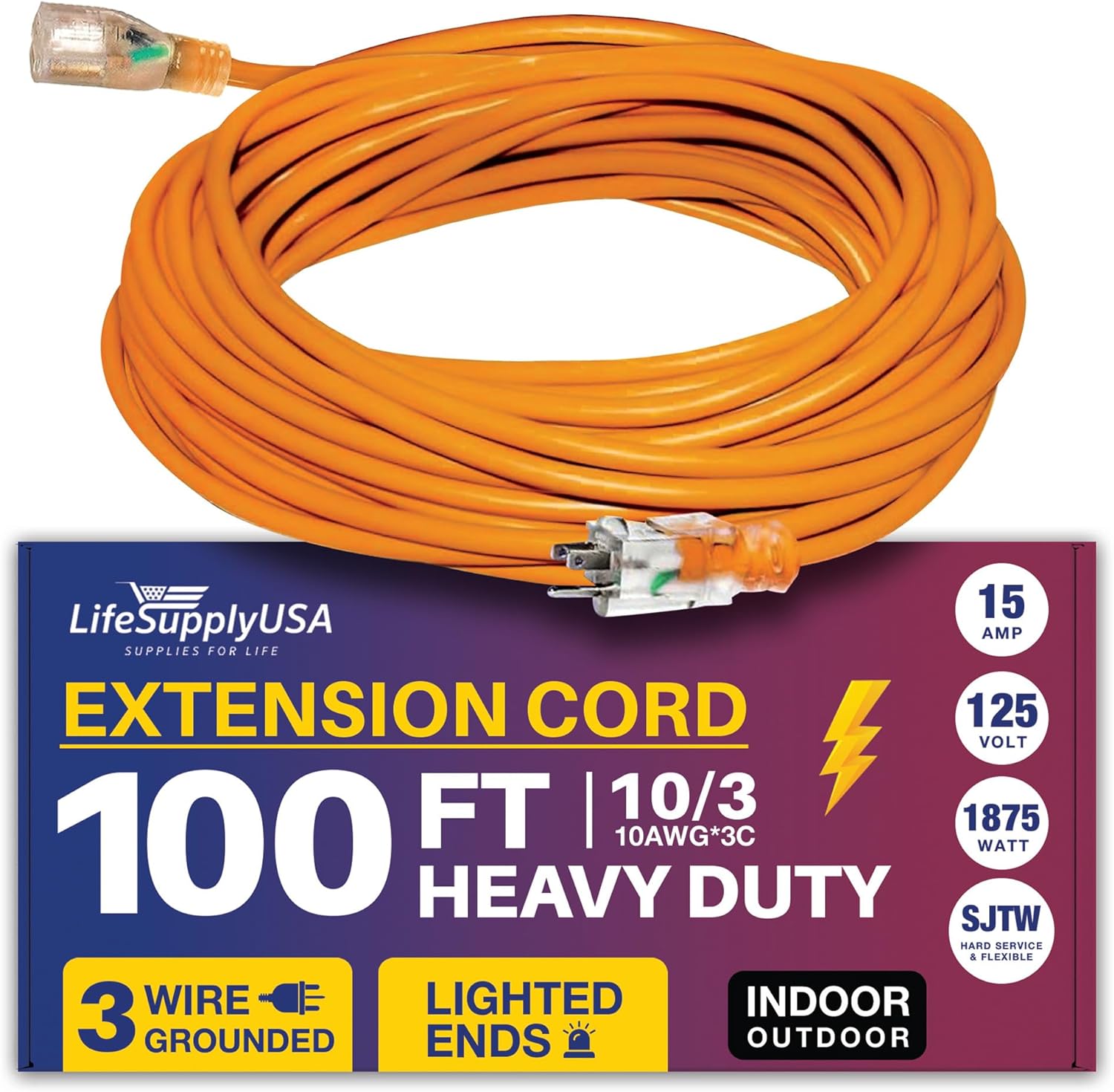 DuroMax XPC10100A 100-Foot 10 Gauge Single Tap Extension Power Cord ...