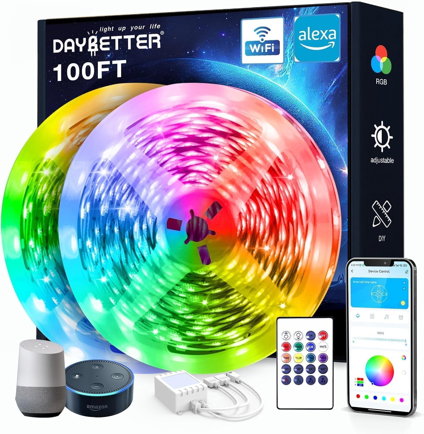 100 ft Smart WiFi Led Lights, Strip Lights Work with Alexa and Google ...