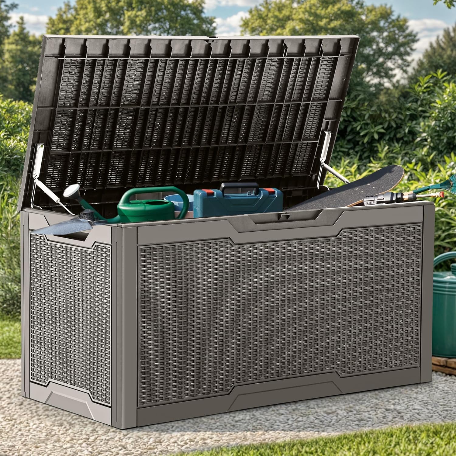 **100 gallon resin deck box, weather resistant outdoor storage box ...