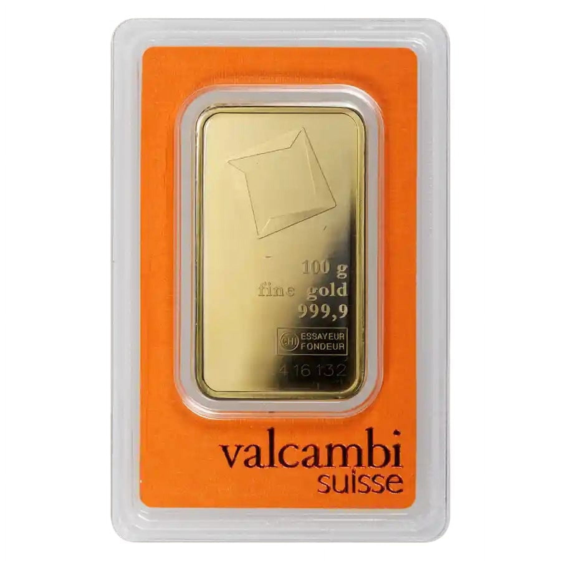 Valcambi Suisse 100g Gold Bar with Assay Card - Walmart.com