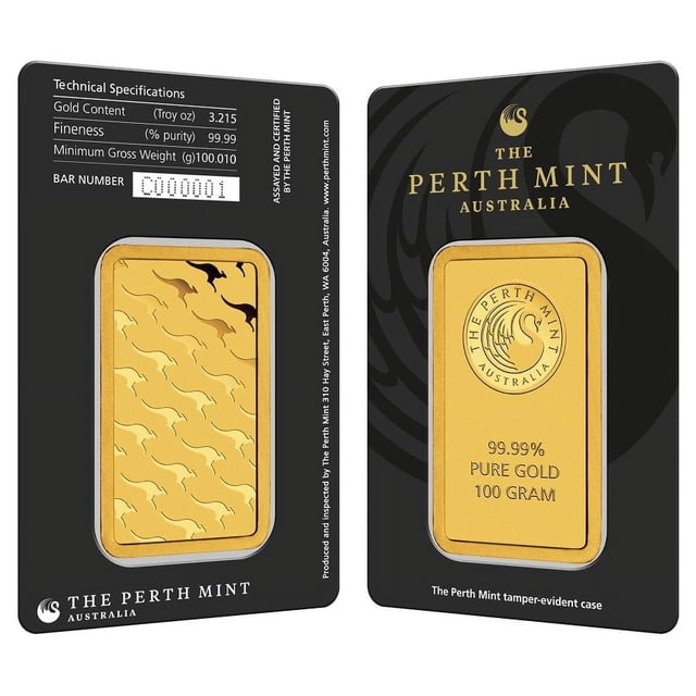 Perth Mint 100 Gram Gold Bar .9999 Fine (In Assay) - Walmart.com