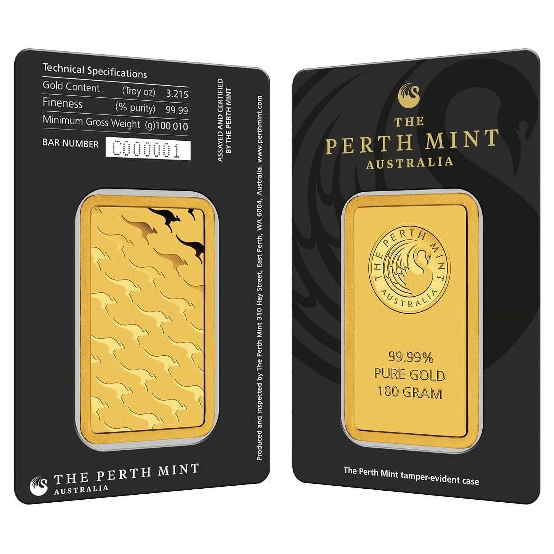 Perth Mint 100 Gram Gold Bar .9999 Fine (In Assay) - Walmart.com
