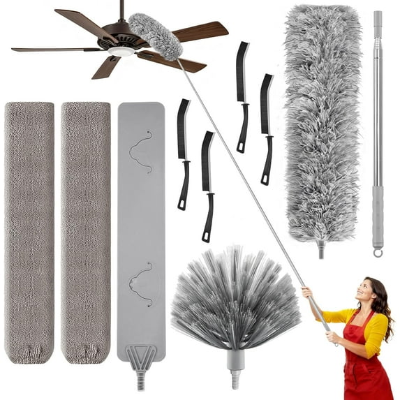 100-inch Duster with Extension Pole, 9-in-1 Cobweb Kit Includes Spider ...