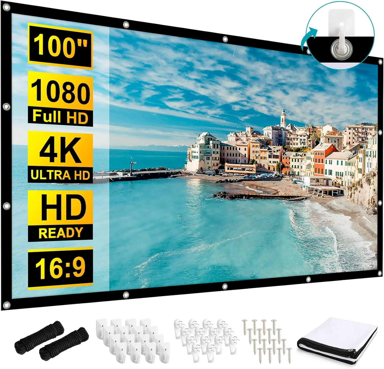 100 inch Projection Screens, Double Sided Washable Outdoor Projection ...