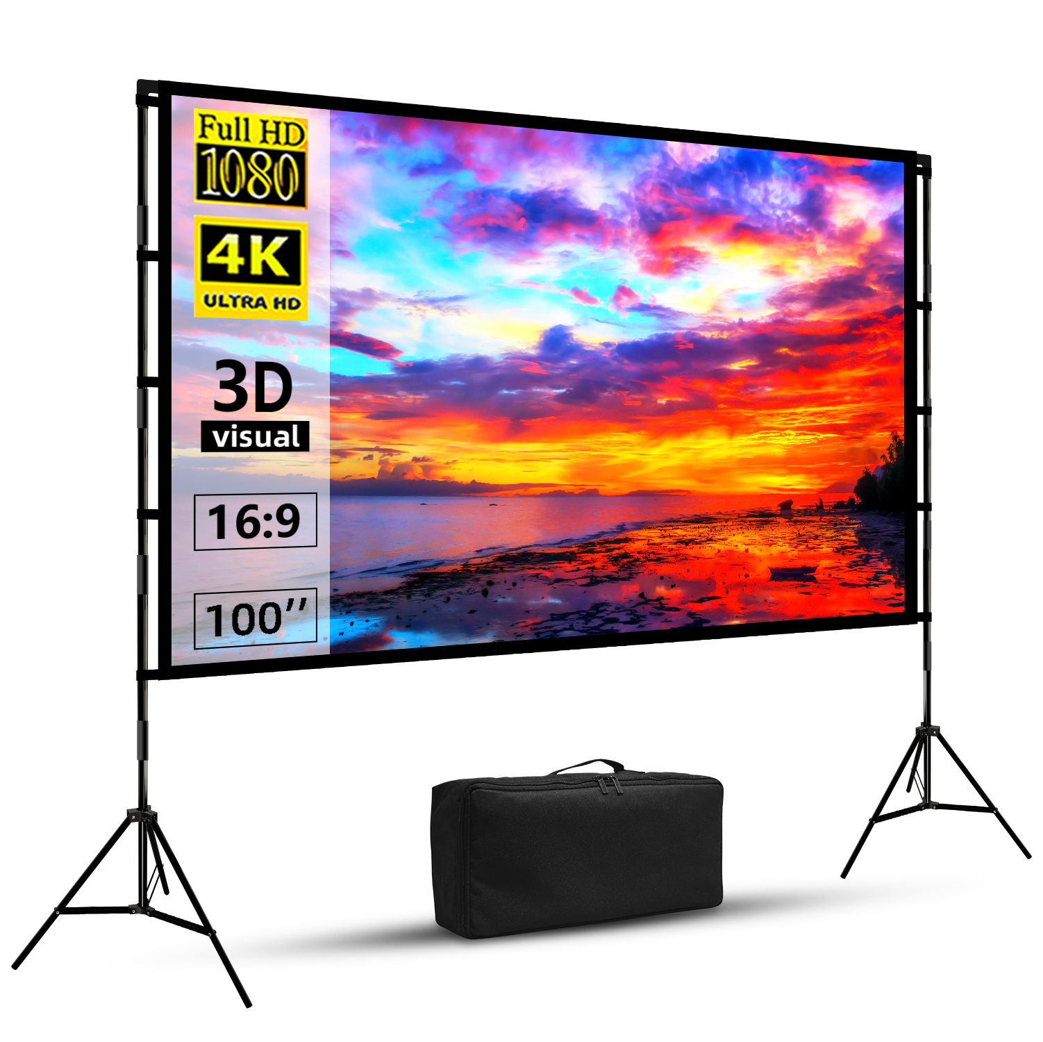 VEVORbrand Tripod Projector Screen with Stand 70 inch 16:9 4K HD ...