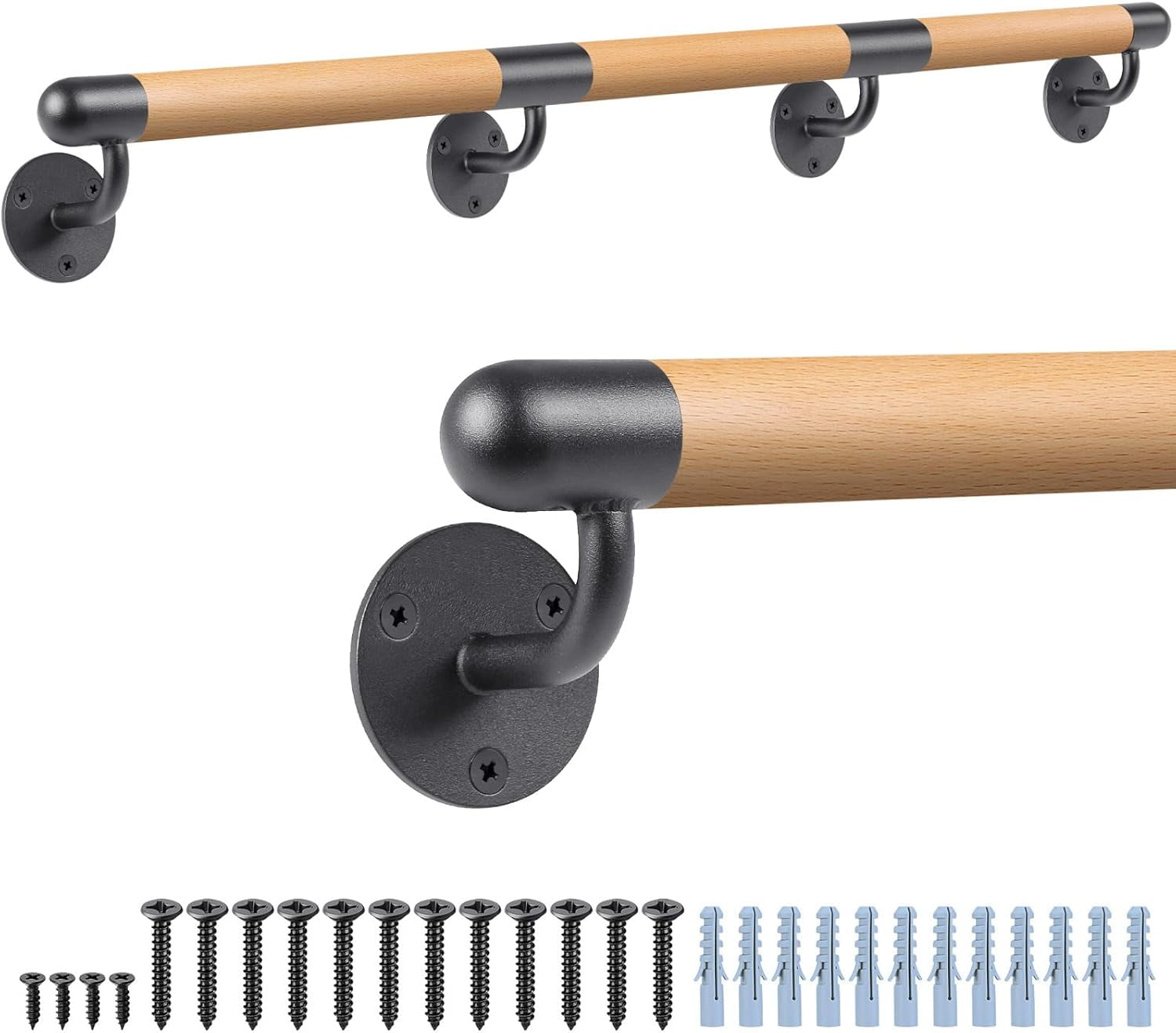 100 inch Wood Handrail Indoor Stairs Handrail Wall Mount Handrail w ...