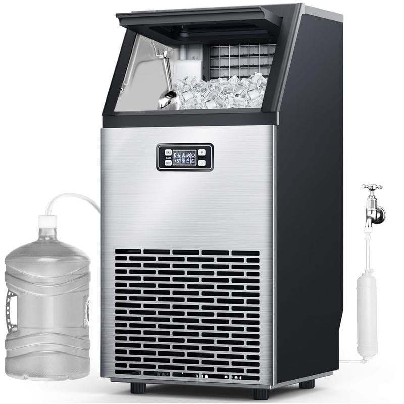 100 lbs Daily Commercial Ice Maker, 2-Way Water Fill, Self-Cleaning ...