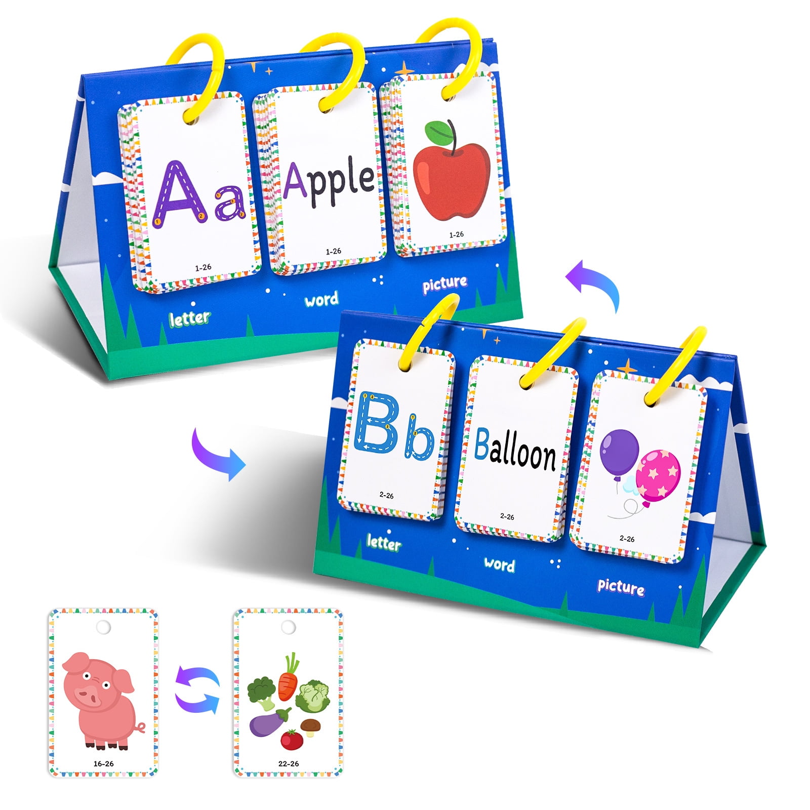 100 letters, words, alphabet word desk cards, hanging cards for early ...