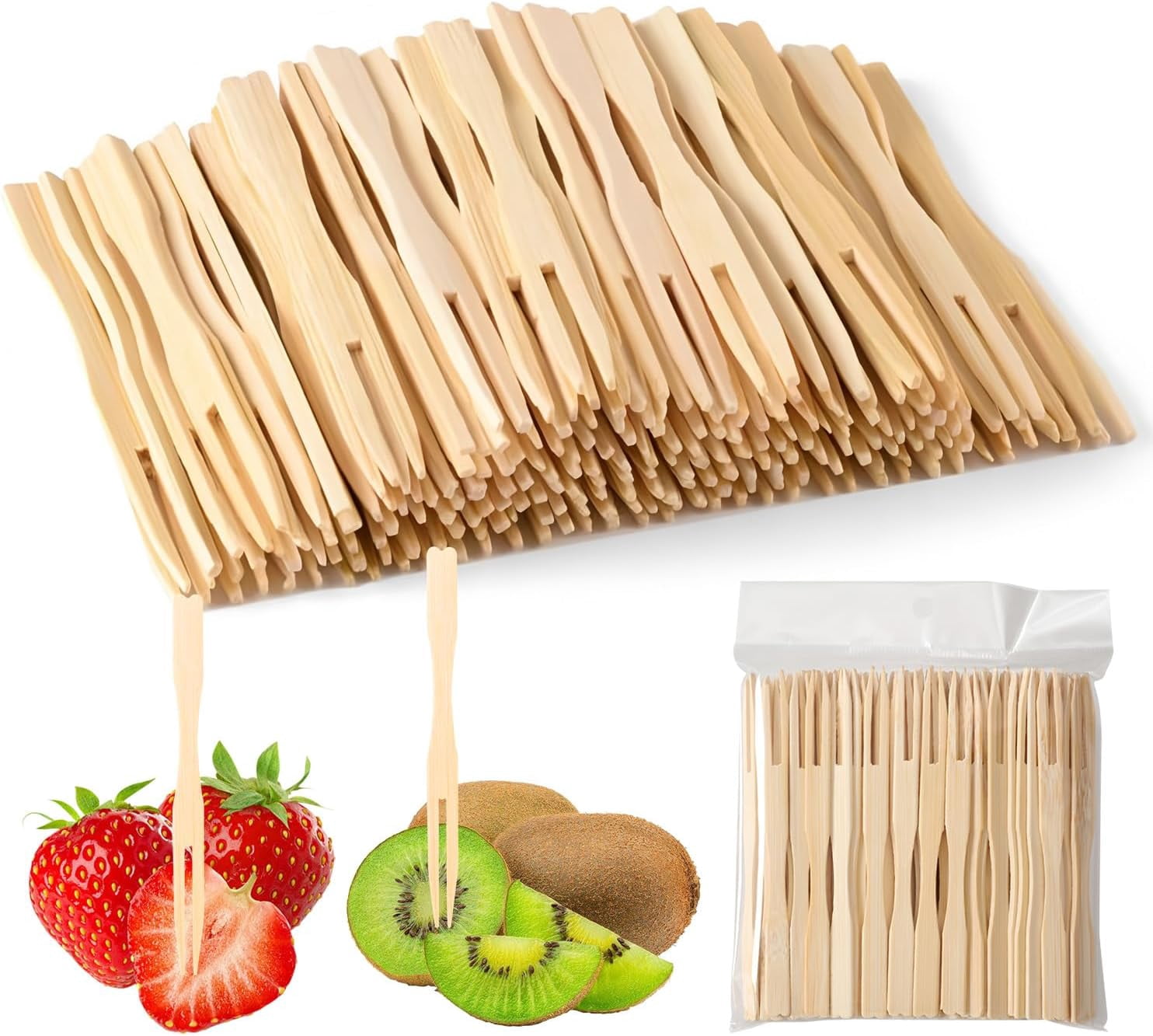 100 mini bamboo forks, 3.5-inch mini forks for appetizers, disposable ...