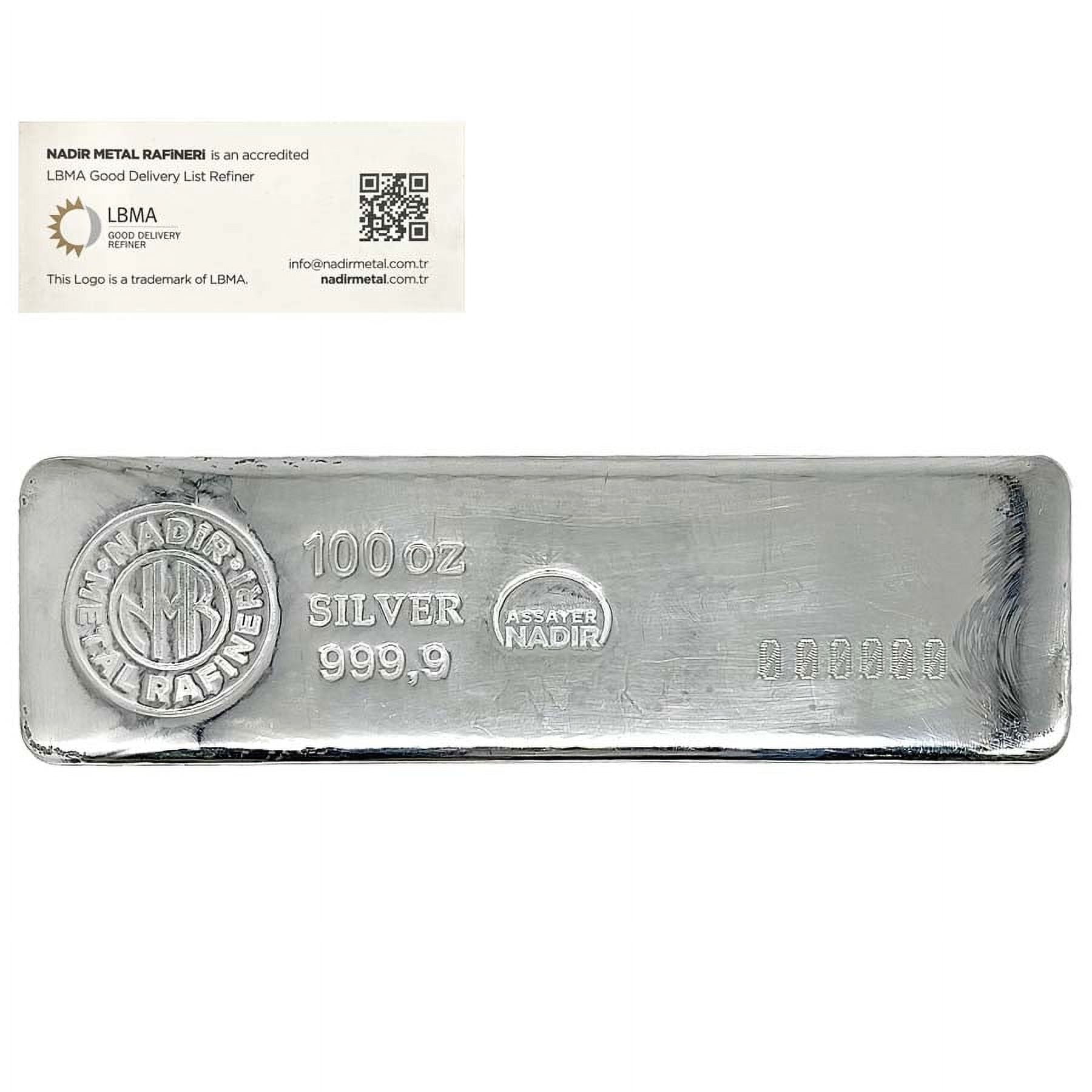 100 oz Nadir Refinery Silver 9999 Fine Bullion Bar w/Assay - Walmart.com