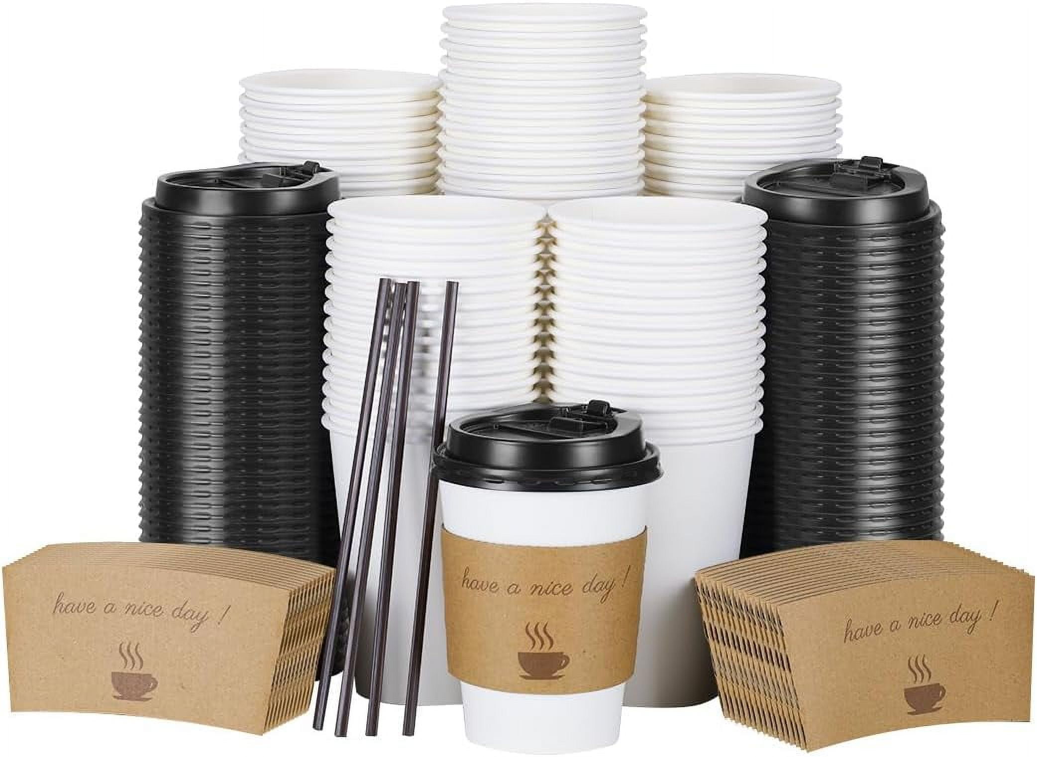 100 pack 12 oz Disposable Thickened Coffee Cups with Lids, Scald ...