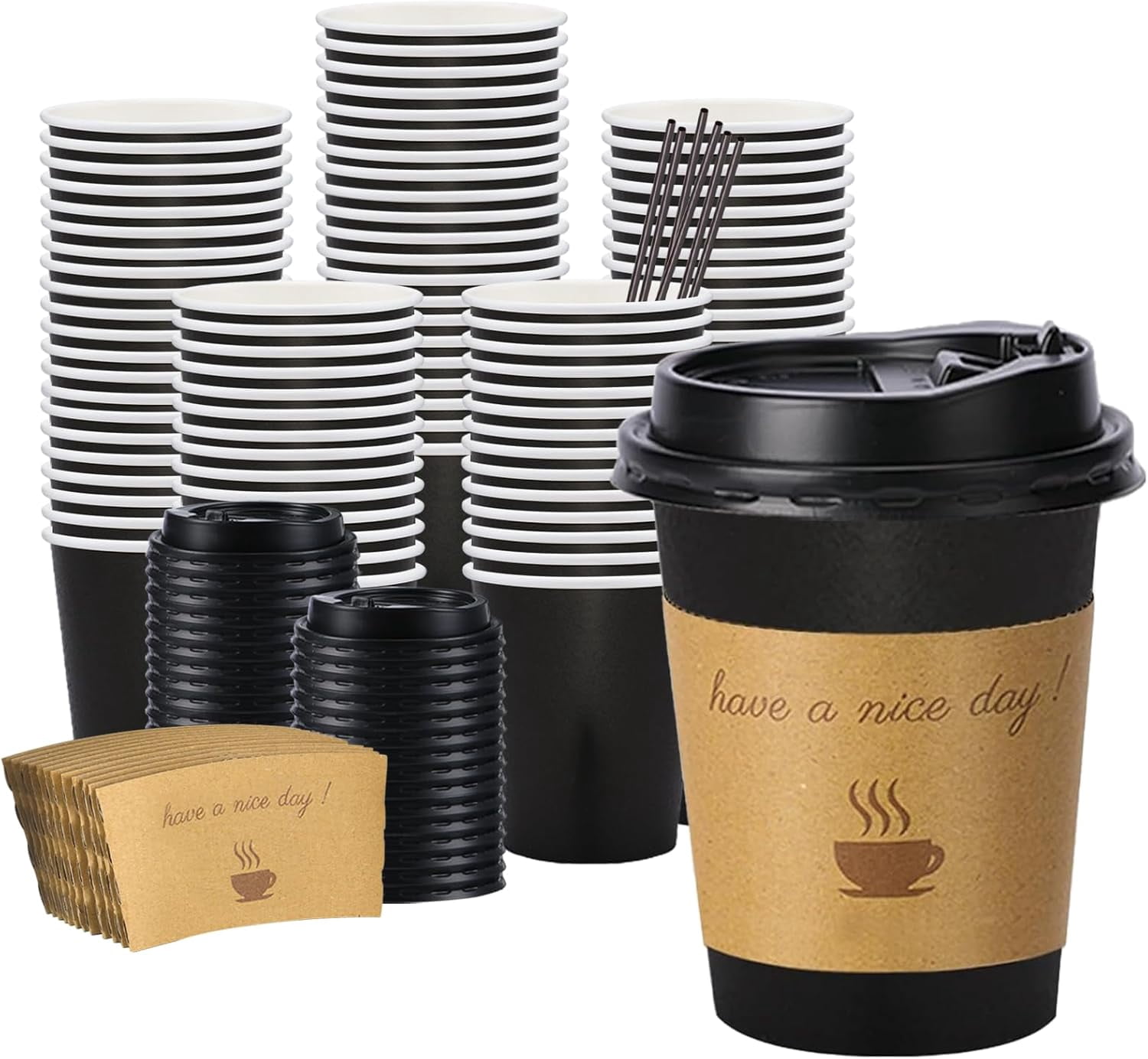 100 pack 12 oz Thickened Coffee Cups with Lids, Scald Resistant Hot ...