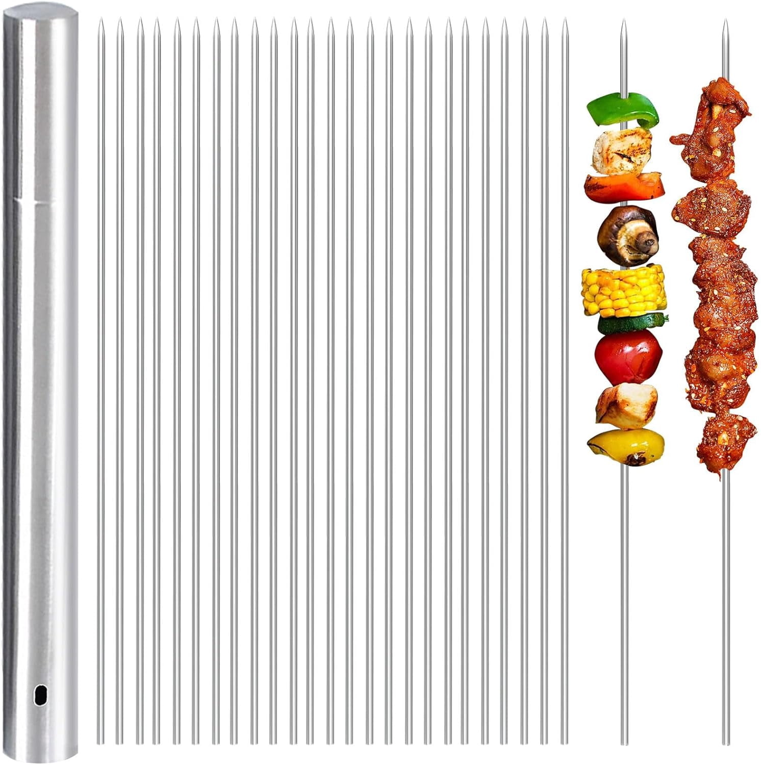 100 Pack 15.2" Kabob Skewers, Metal Skewers for Grilling, Stick BBQ ...