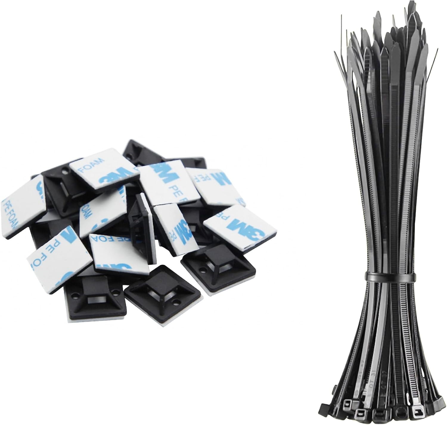 100-pack 3/4 inch adhesive cable tie mounts, 6 inch adjustable plastic ...
