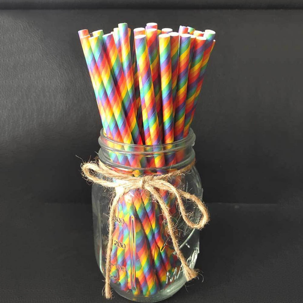 100-pack Biodegradable Multicolor Paper Straws - Disposable Drinking ...