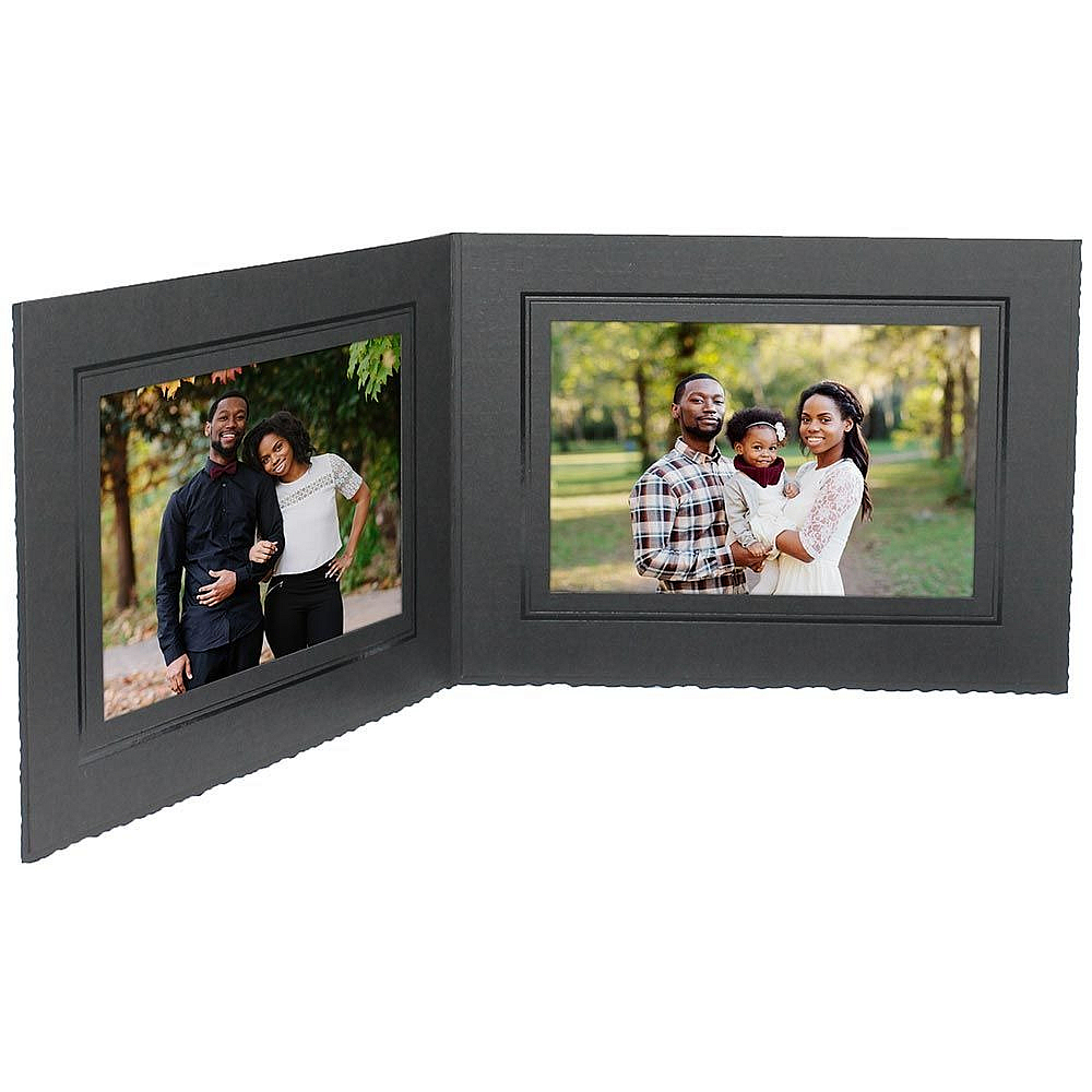 (100 pack) Black cardboard double 7x5 photo folder frame w black foil ...