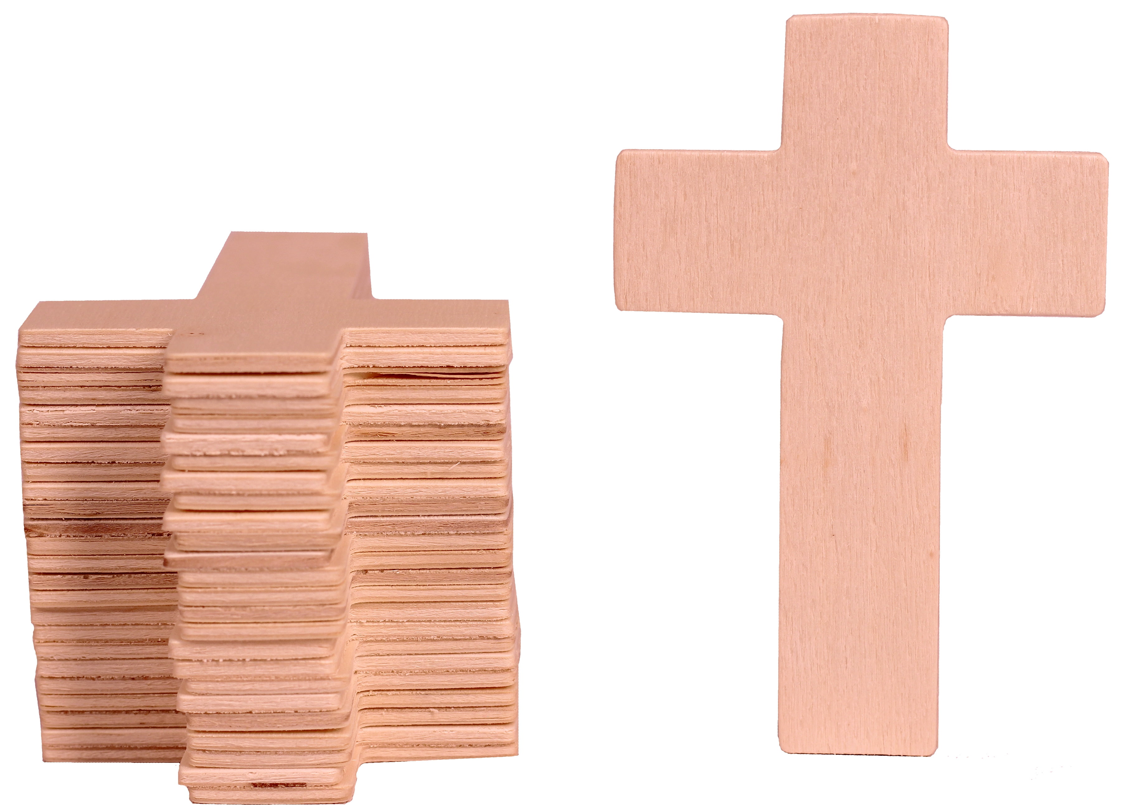 100 pack Unfinished Wood Cross Shape Cutout Slices, 4.25 x 2.75 Inch ...