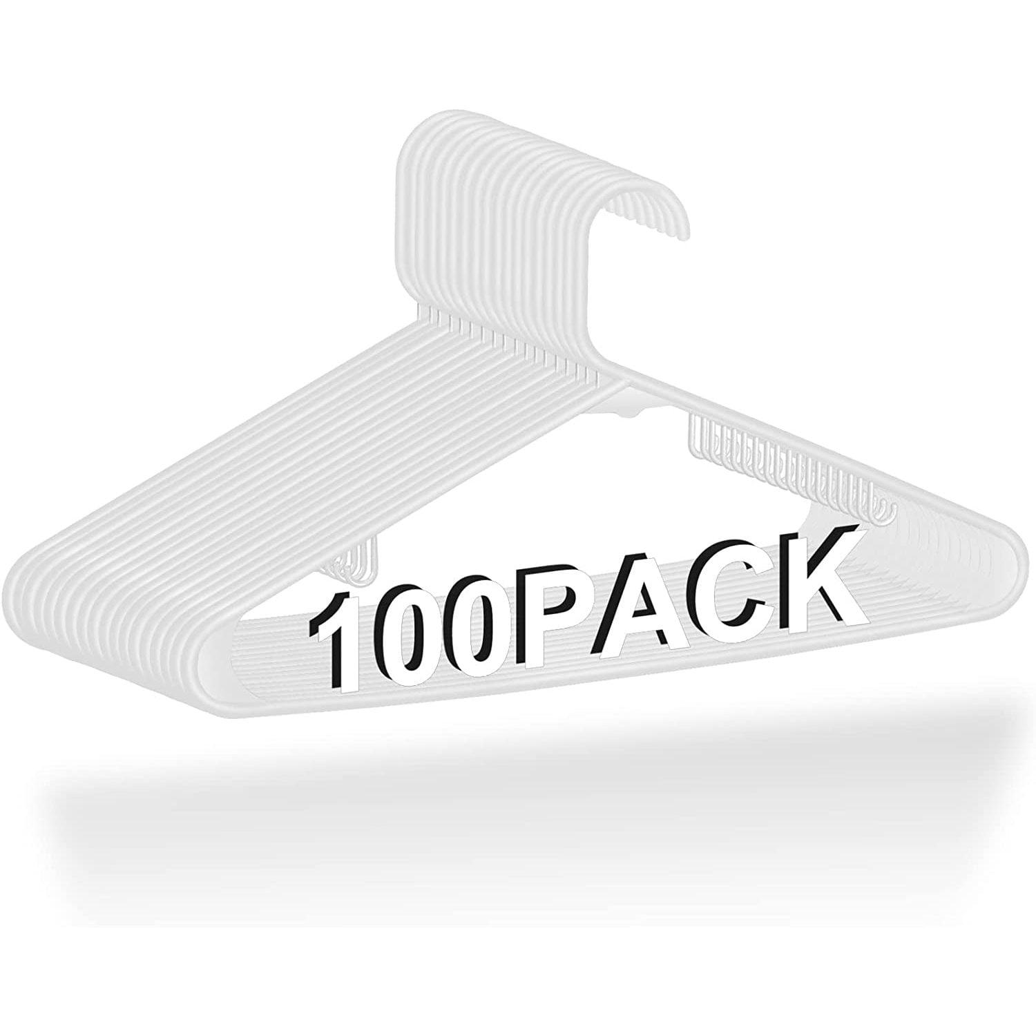 100-pack White Plastic Hangers Durable Clothes Hanger with Non-Slip ...